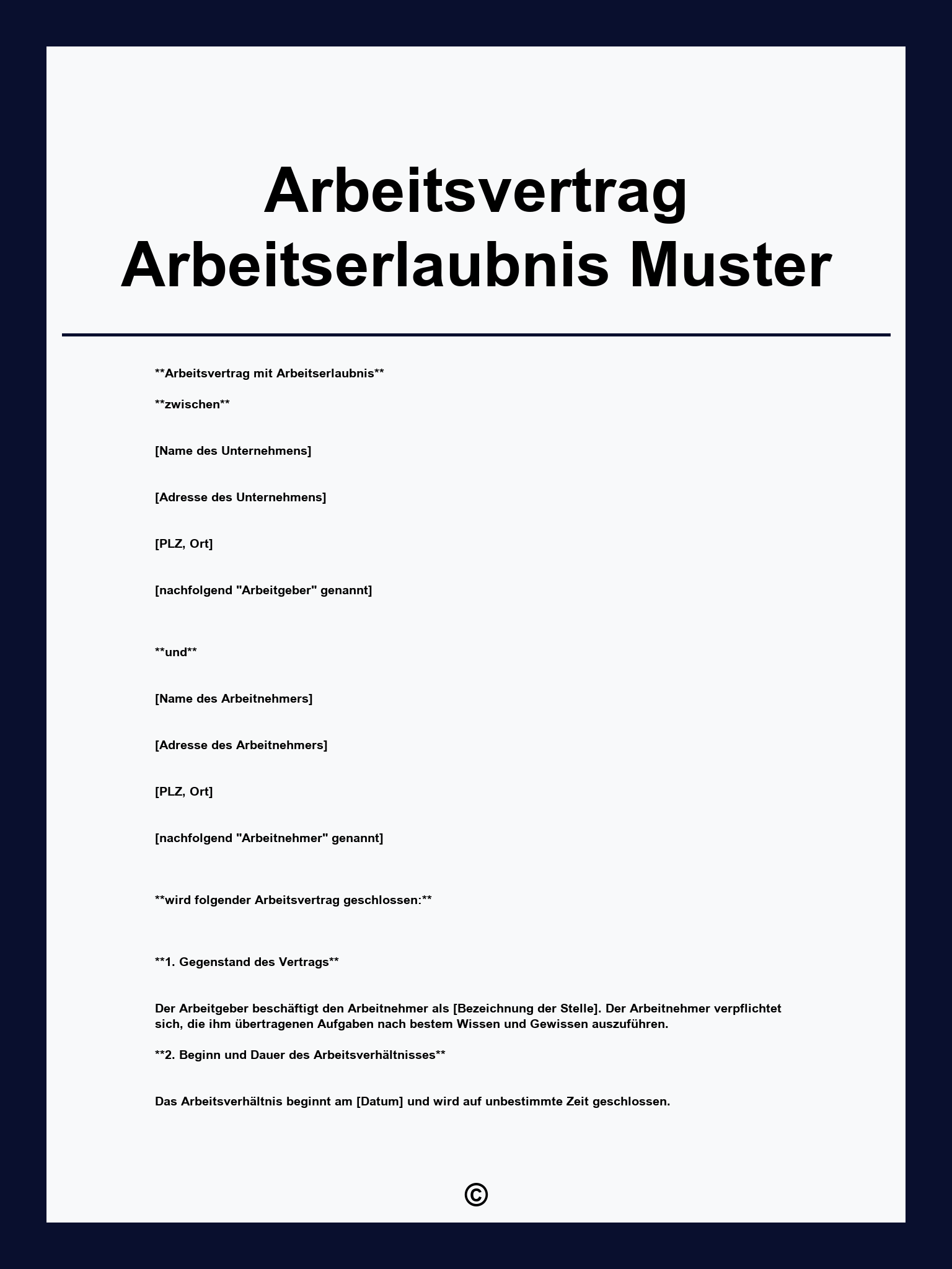 Arbeitsvertrag Arbeitserlaubnis Muster