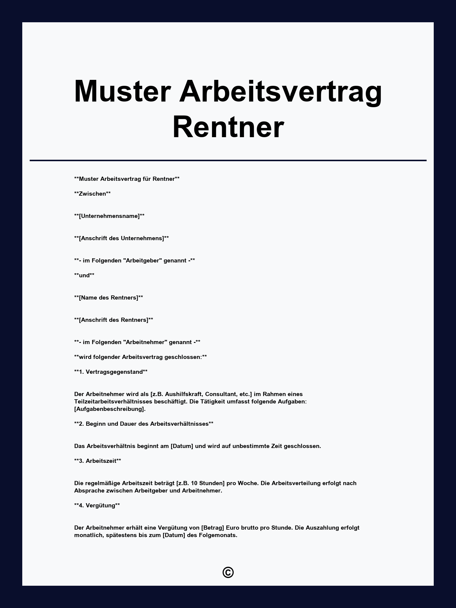 Muster Arbeitsvertrag Rentner