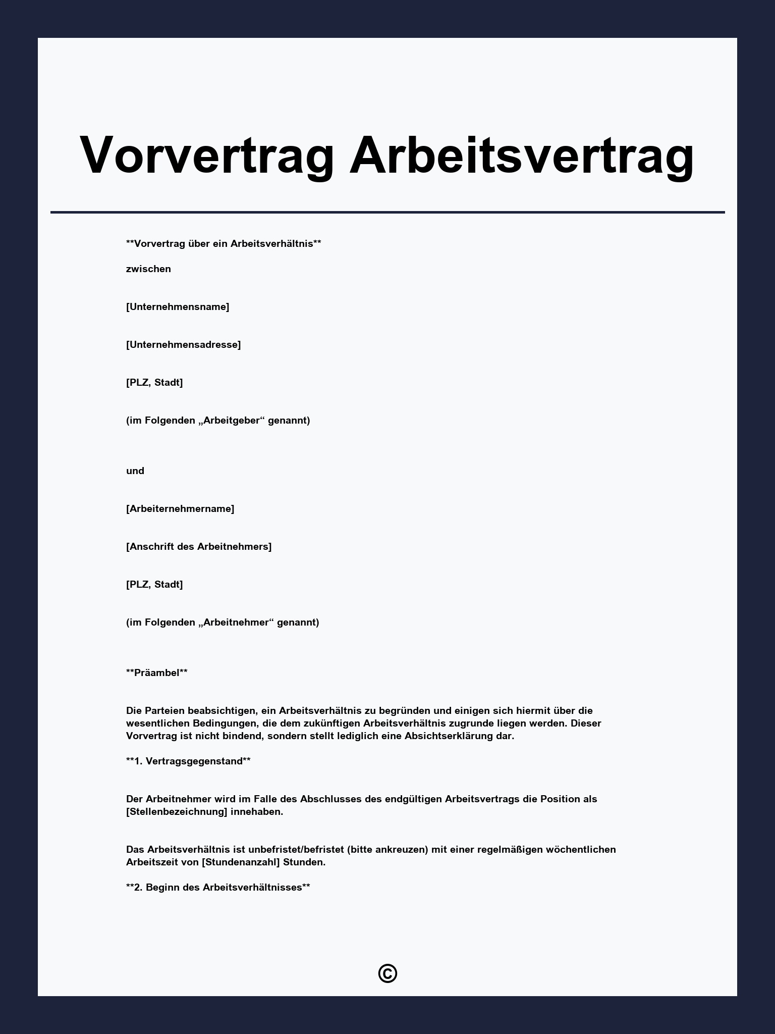 Vorvertrag Arbeitsvertrag